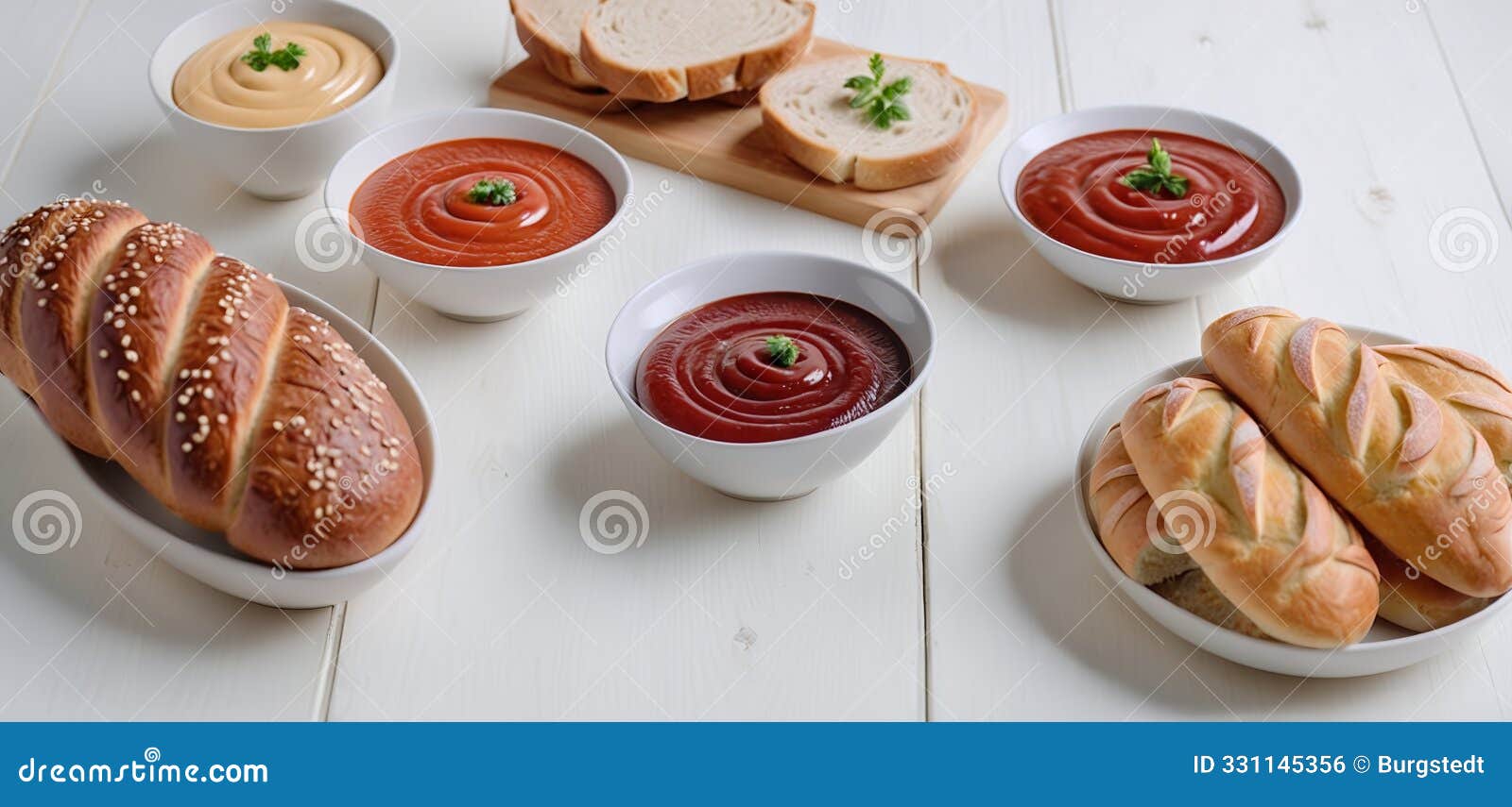 Selection of Different Types of Bread with Various Sauces As a Side ...