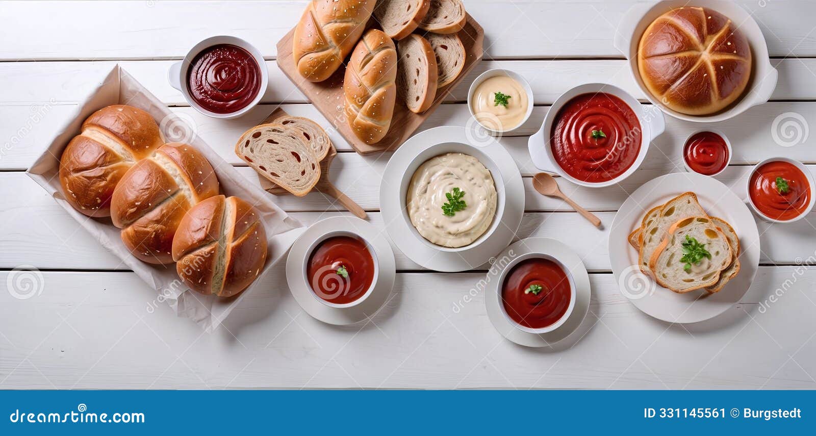Selection of Different Types of Bread with Various Sauces As a Side ...