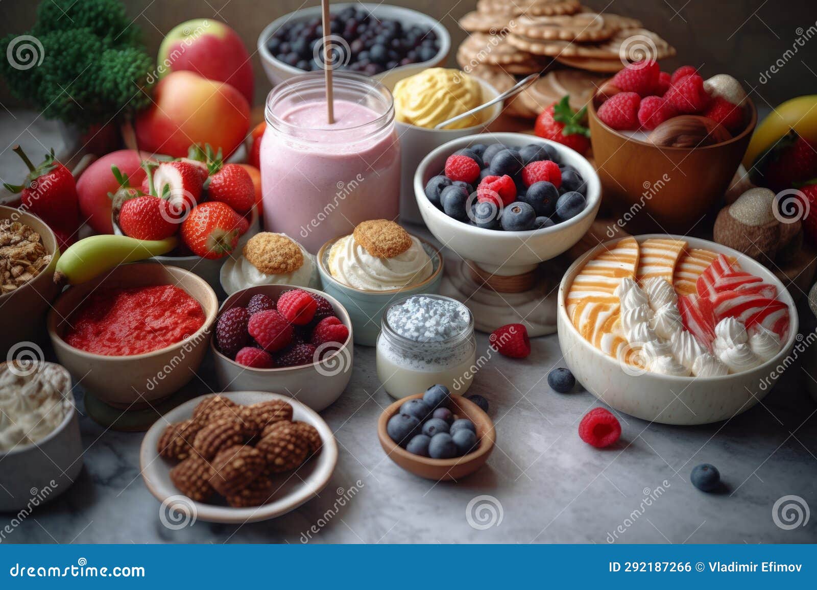 Selection of Different Types of Food on White Table Stock Photo - Image ...