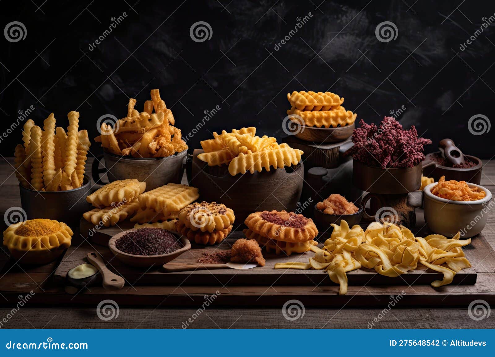 Selection of Different Types of Fries, Including Curly and Waffle Stock ...
