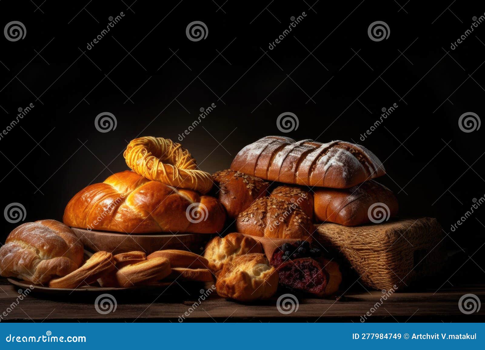 A Selection of Different Types of Rye and Wheat Bread Arranged on a ...