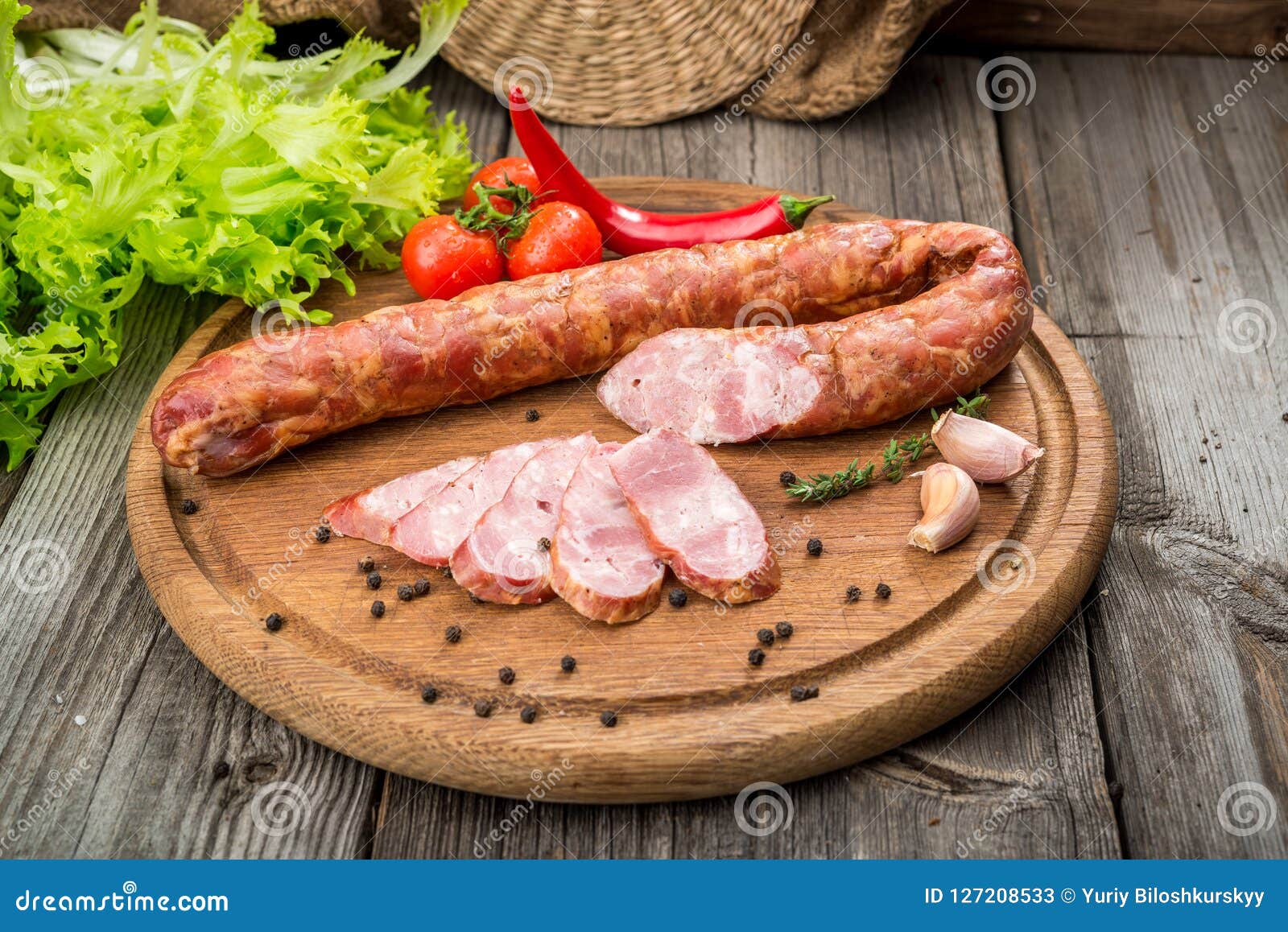 Selection of Different Types of Salami. Organic Products on a Wooden ...