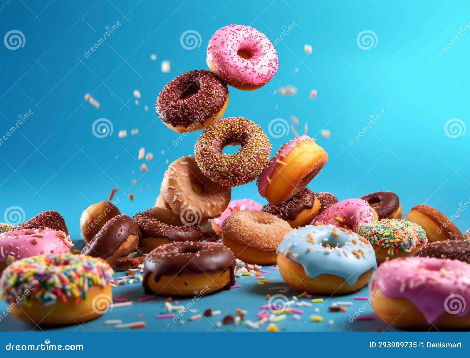 Falling Donuts. Realistic Sweet Color Glazed Baked Goods, Flying Pastry ...