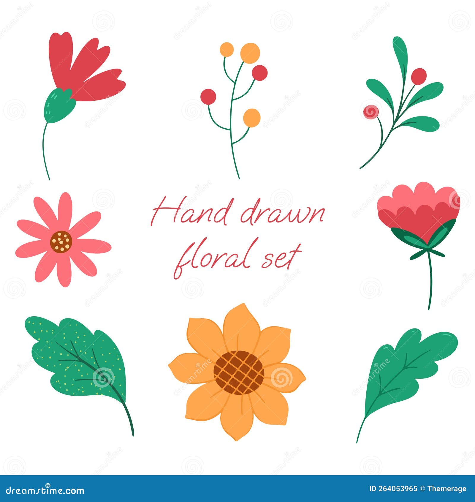 Selection of Flowers in the Style of Hand Drawing Stock Vector ...