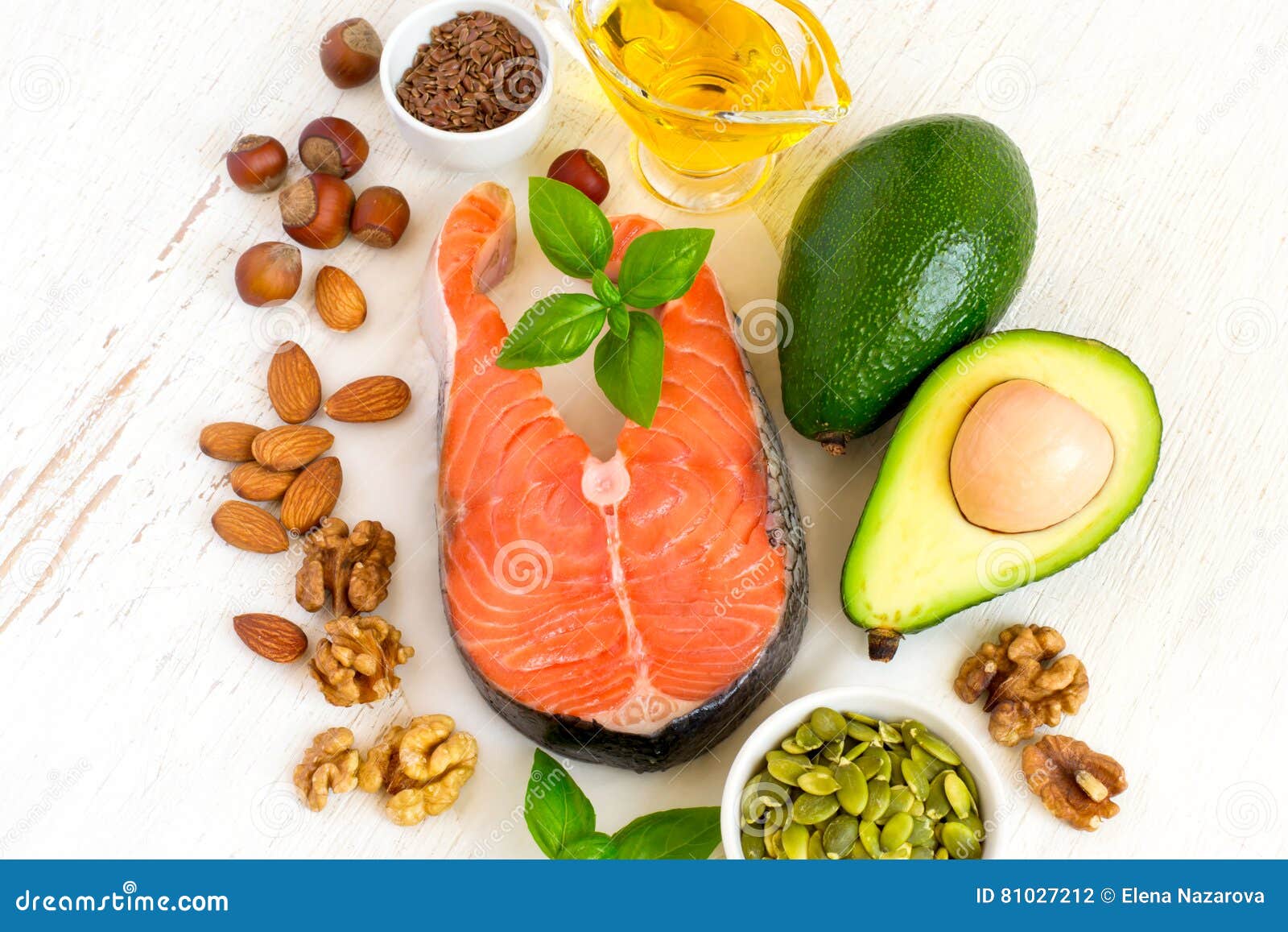 Selection Food Sources Of Omega 3 And Healthy Fats Top View Wit Stock