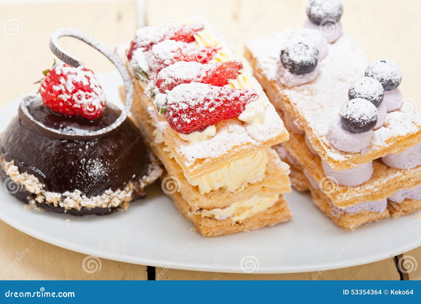 Selection of Fresh Cream Cake Dessert Plate Stock Photo - Image of ...