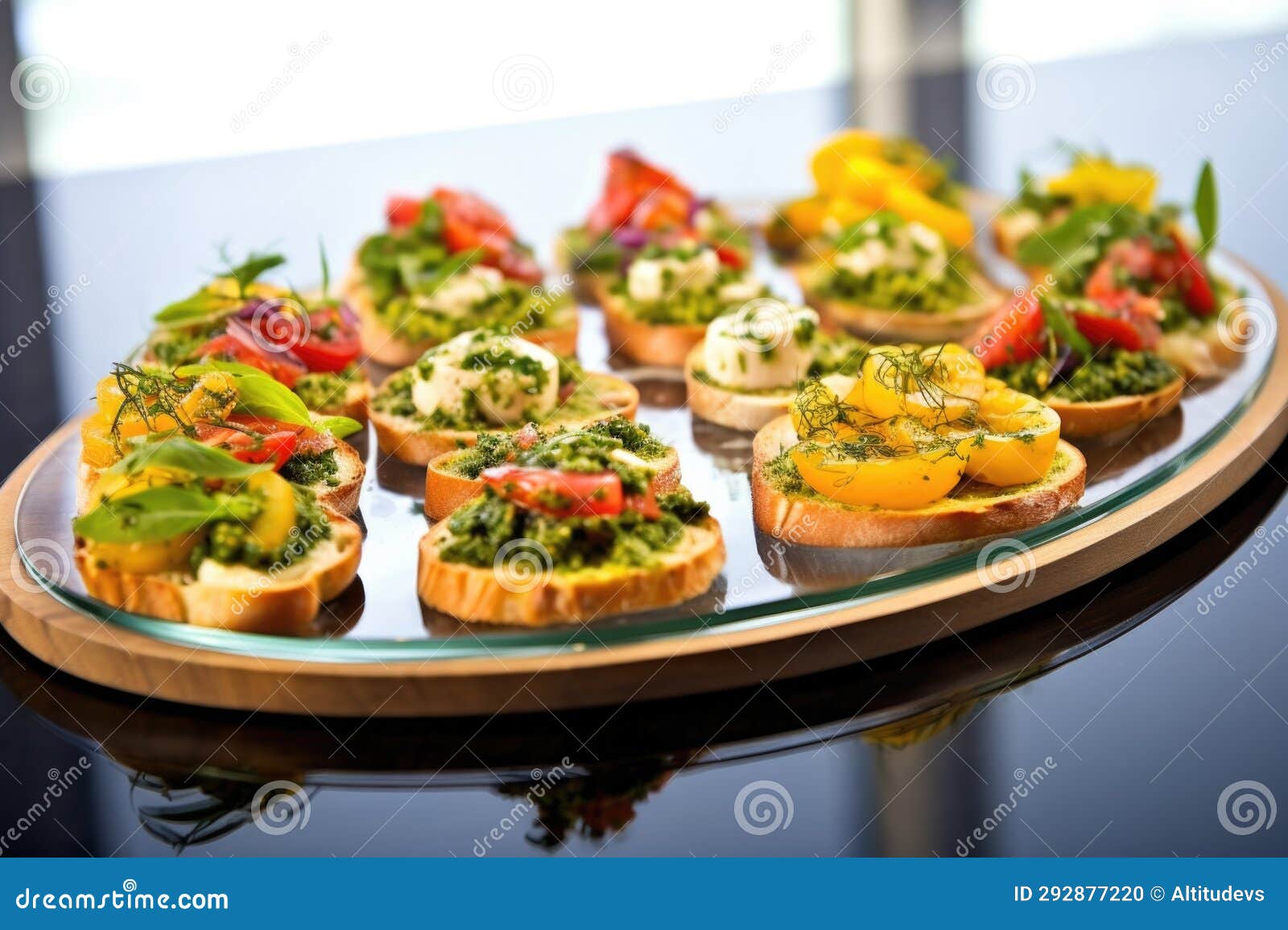 A Selection of Fresh Herb Bruschetta Served on a Clear Glass Platter ...
