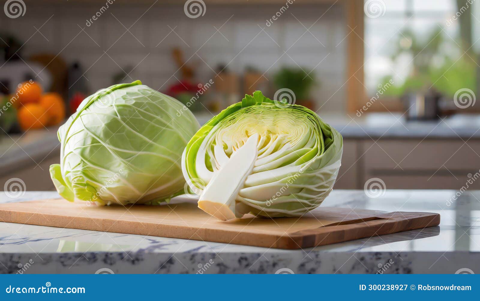 A Selection of Fresh Vegetable: Cabbage, Sitting on a Chopping Board ...