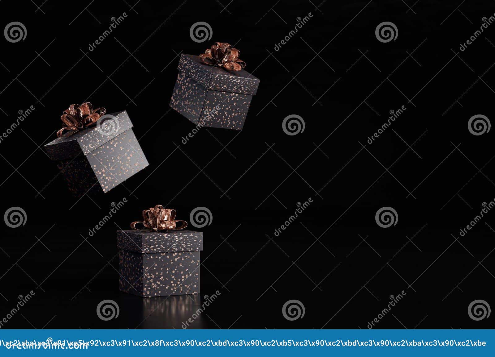 Selection of Gifts for Black Friday. Black Gift Boxes with Gold Bows on ...