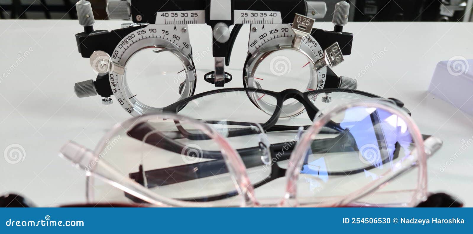 Selection of Glasses for Vision at Optometrist Stock Photo - Image of ...