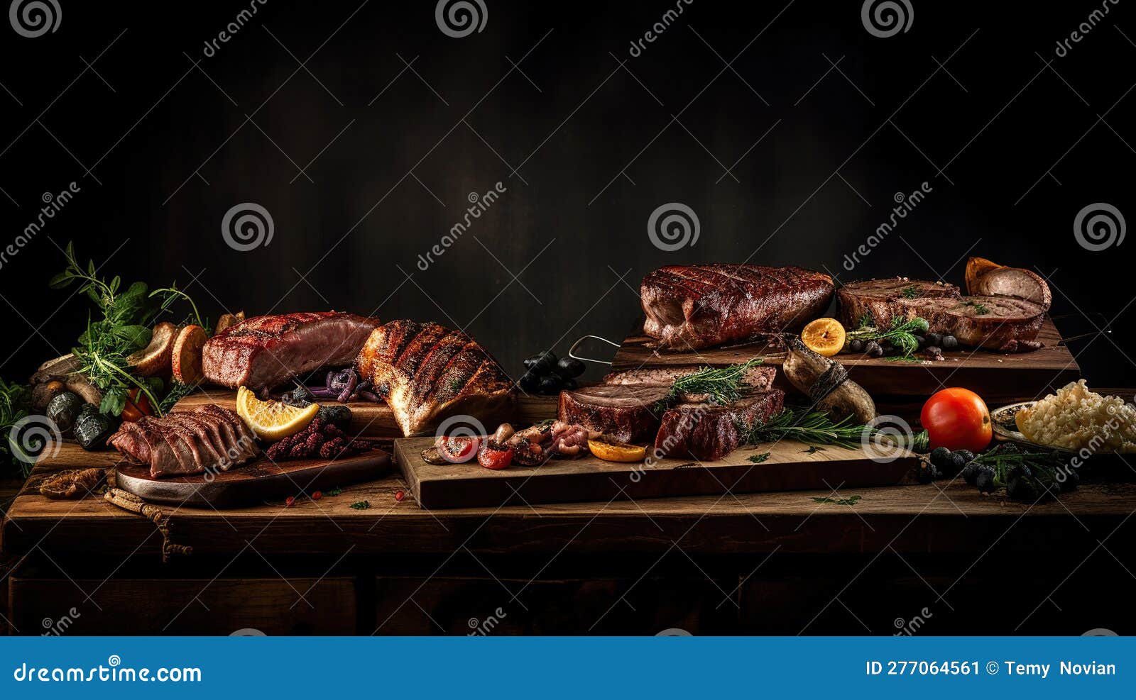 Selection of Grilled Gourmet Meats on Timber. Generative Ai Stock ...