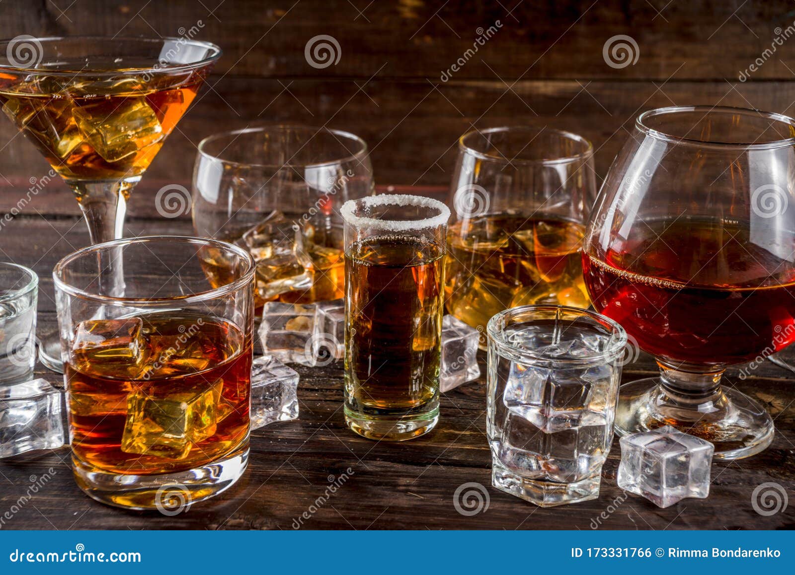 Selection of Hard Strong Alcoholic Drinks Stock Photo - Image of wooden ...
