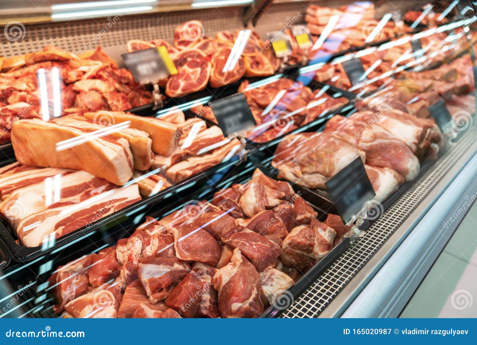 Selection of Quality Meat at a Butcher Shop, Beef and Pork, Ham. Stock ...