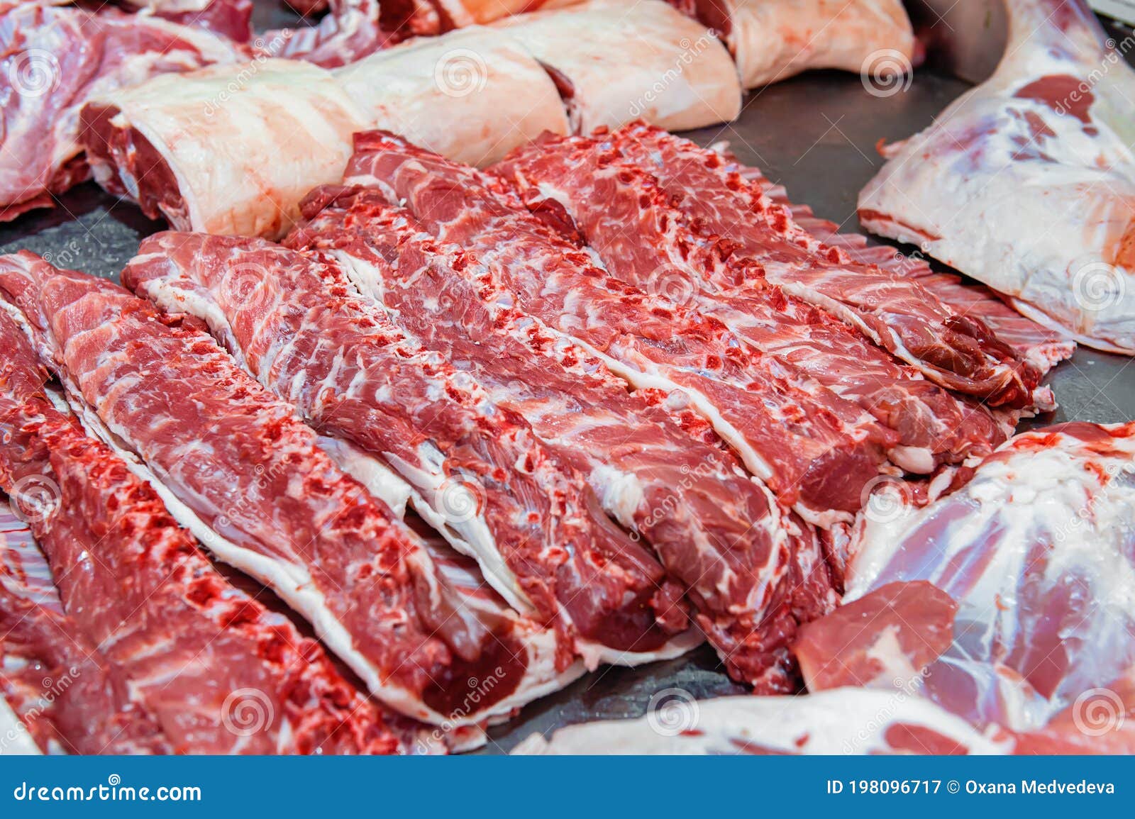 Selection of Quality Meat in a Butcher Shop. Different Types of Fresh ...