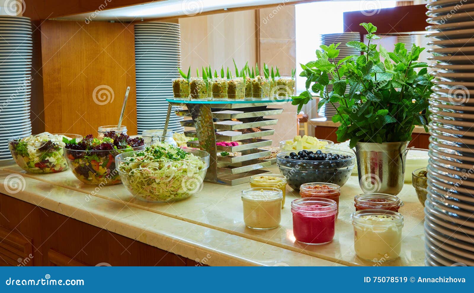 Selection of Salads at a Buffet Bar Stock Image - Image of close ...