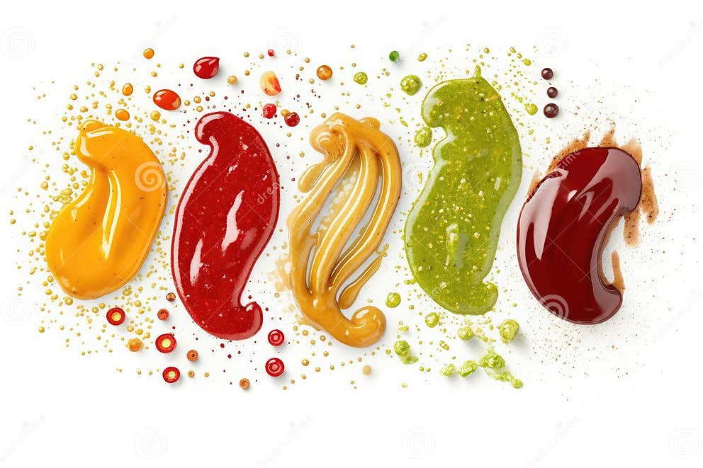 Selection of Sauces with Different Colors on a White, Generative AI ...