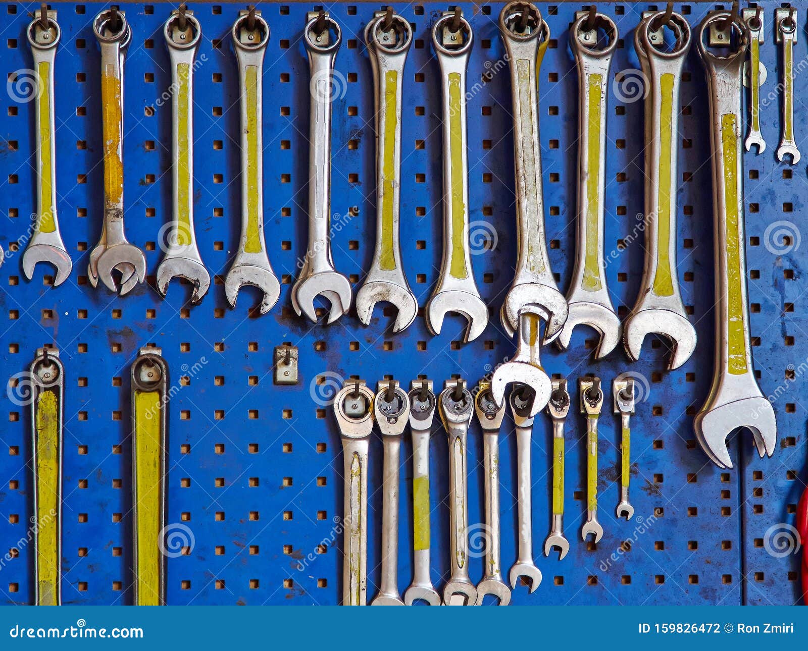 Selection of Spanners Tools Hanged in a Workshop Stock Photo - Image of ...