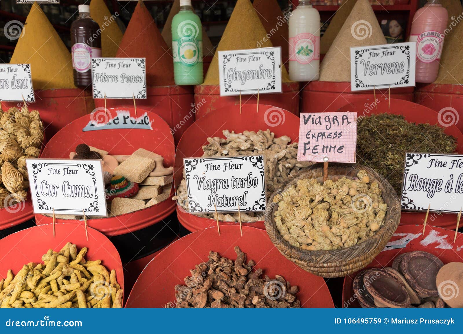 Selection of Spices on a Traditional Moroccan Market Souk in M ...