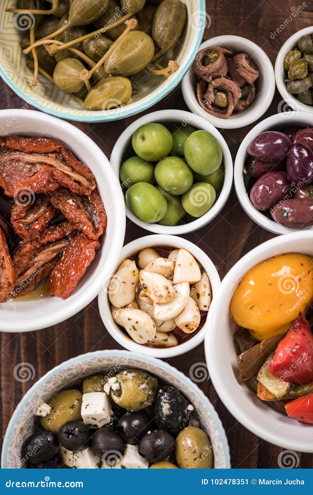 Selection of Tapas in Ceramic Bowls Stock Image - Image of catering ...