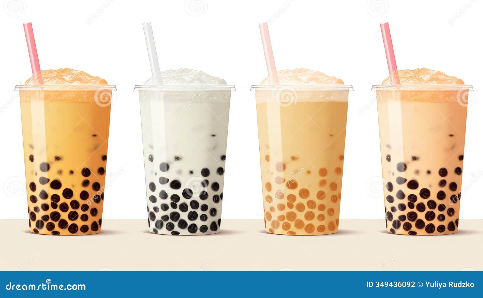 Selection of Tapioca Bubble Tea Varieties Displayed on a Transparent ...