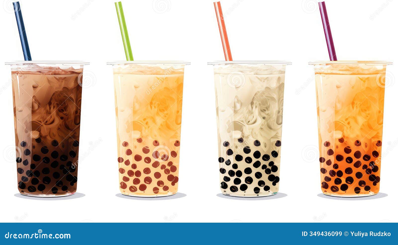 Selection of Tapioca Bubble Tea Varieties Displayed on a Transparent ...