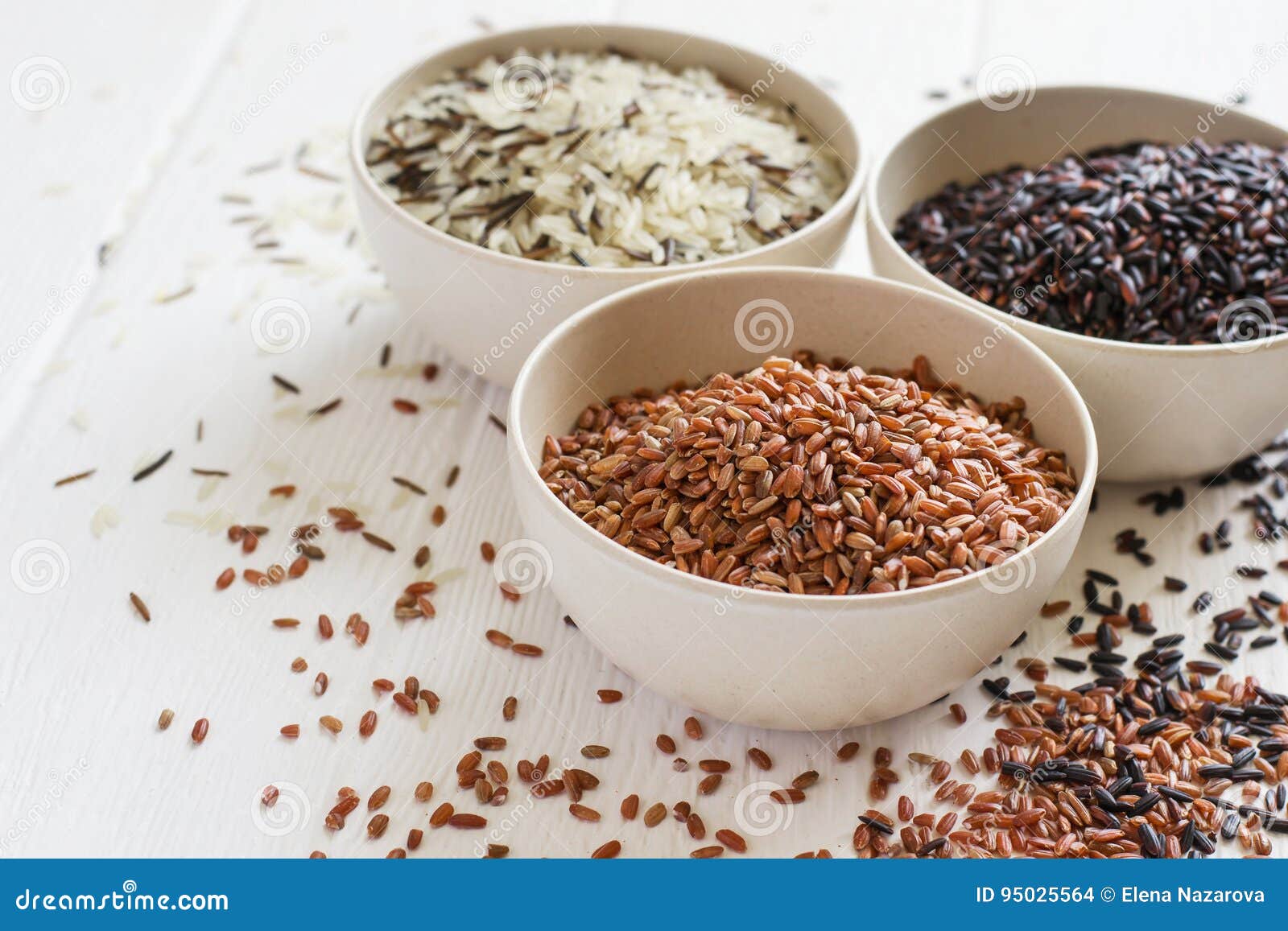 Selection of Variety of Gourmet Rice in Bowls. Selective Focus, Copy ...