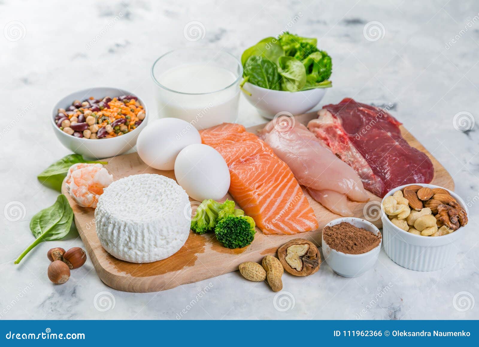 Selection on Vegetarian and Animal Origin Protein Sources Stock Photo ...