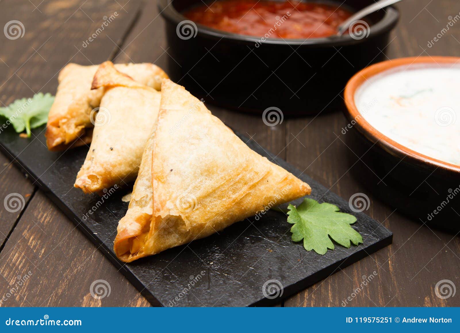 Vegetarian samosas stock image. Image of raita, appetizer - 119575251
