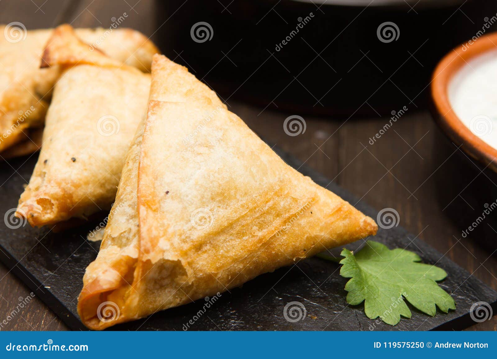 Vegetarian samosas stock photo. Image of lemon, meal - 119575250