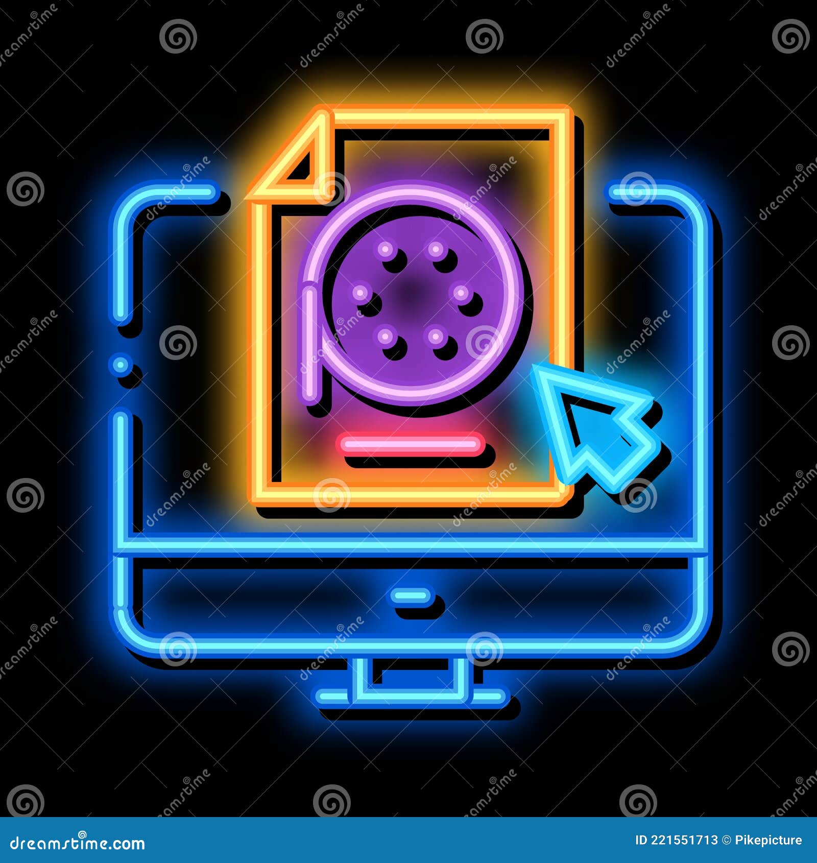 Selection of Video Document on Computer Neon Glow Icon Illustration ...