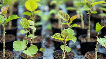 A Selection of Young Tree Saplings with Different Types of Leaves and ...