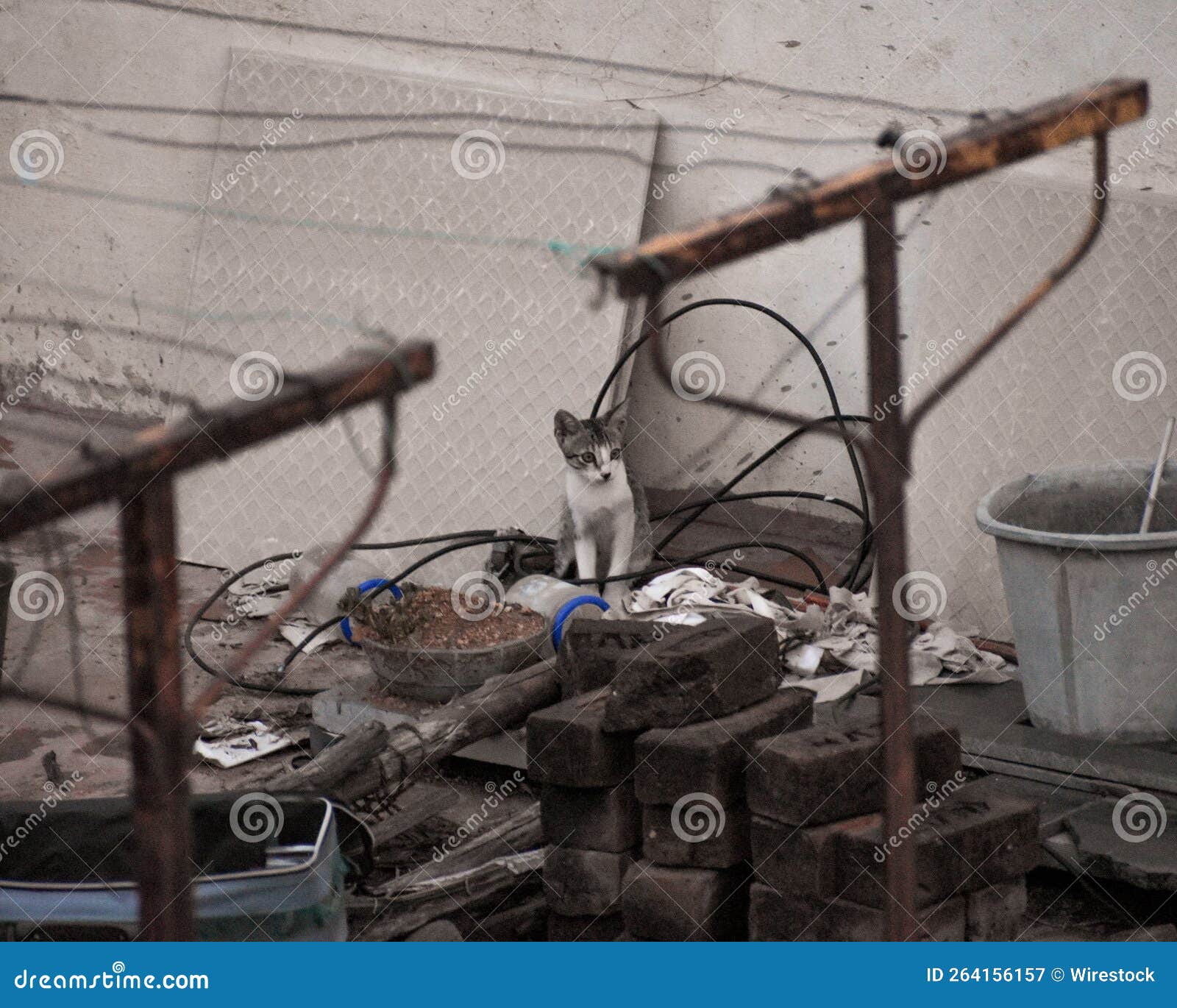 Messy Construction Site: A Pile Of Red Brick, Staked Bricks Among ...