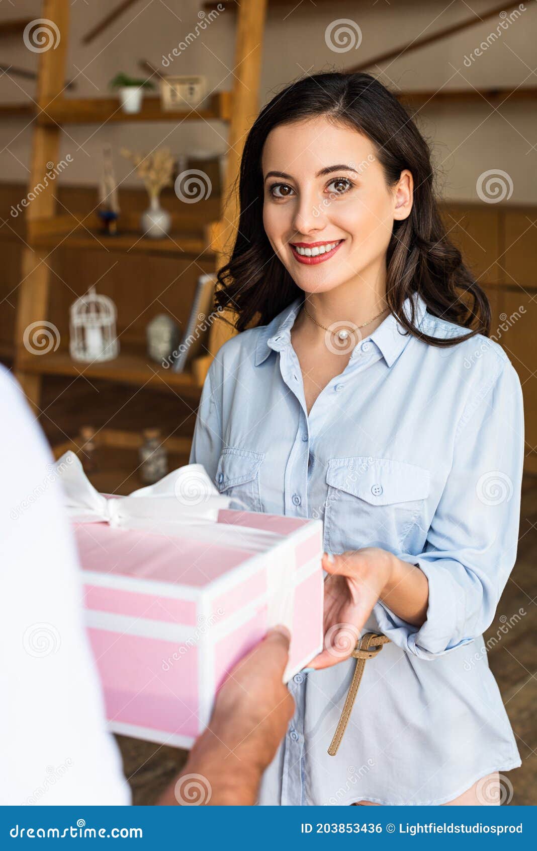 Selective of Cheerful Girl Receiving Present Stock Photo - Image of ...