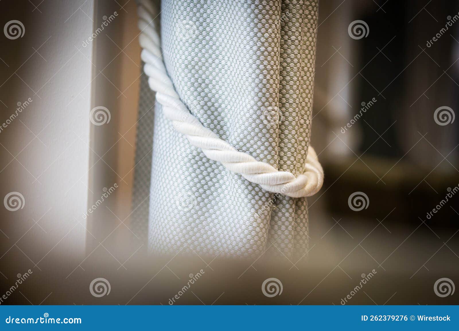 Selective Closeup of a Gray Curtain Tied with a Rope Stock Photo ...
