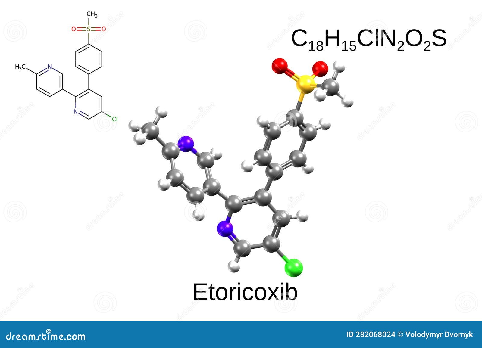 Etoricoxib Drug Molecule. 3D Rendering. Atoms Are Represented As ...