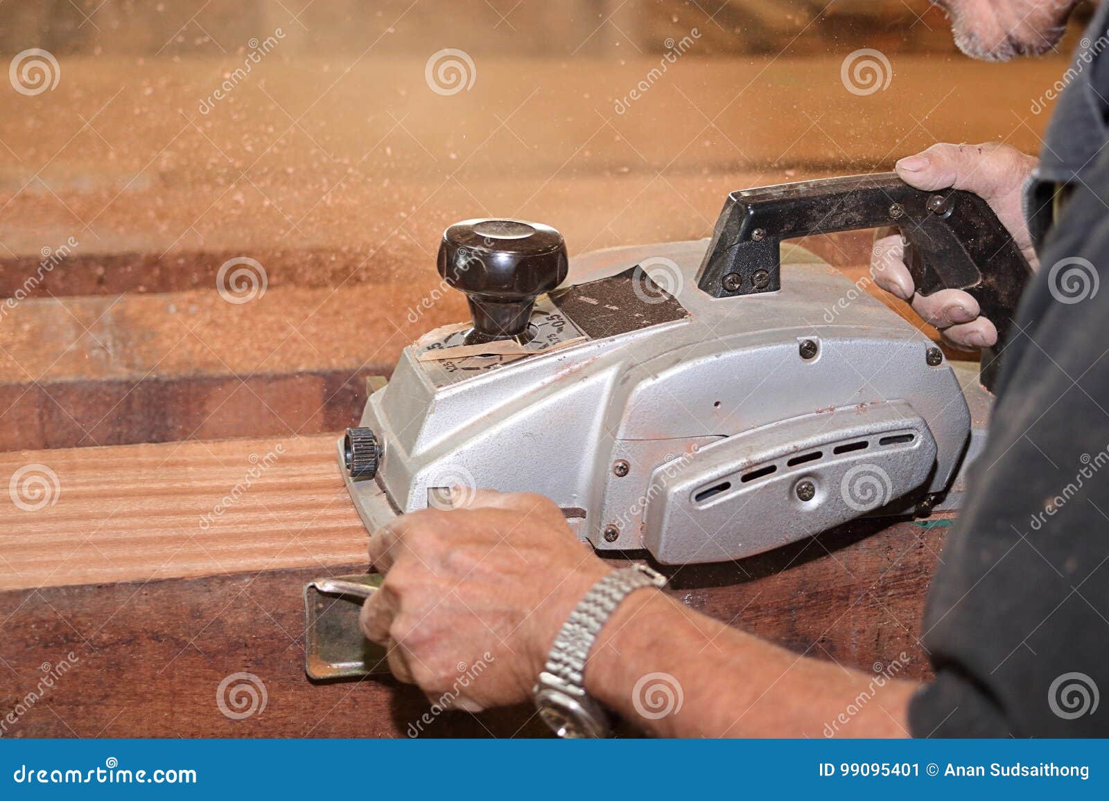 Selective on Electric Planer is Being Worked with Senior Carpenter in ...