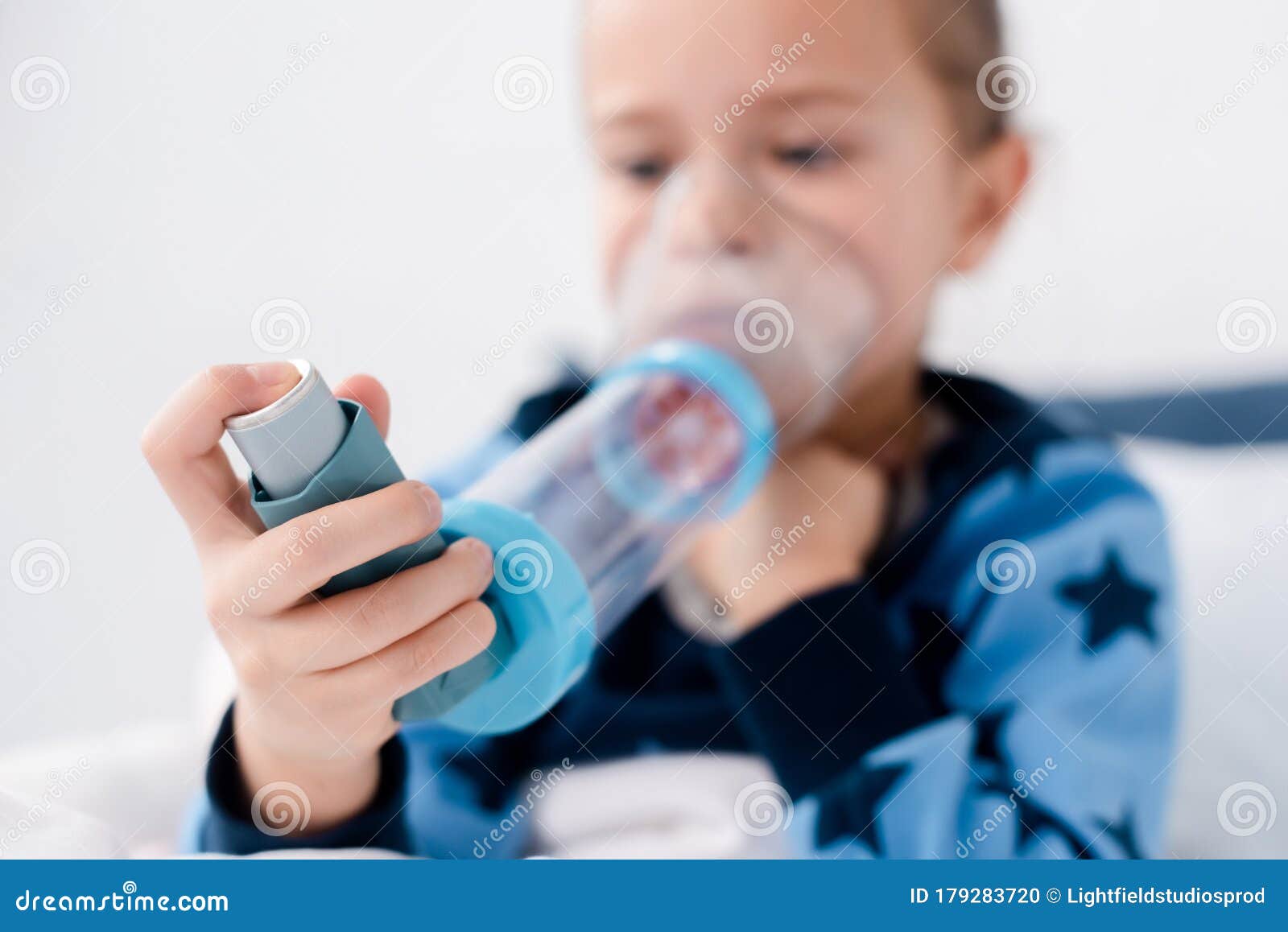 Focus of Asthmatic Kid Using Inhaler Stock Photo - Image of cute ...