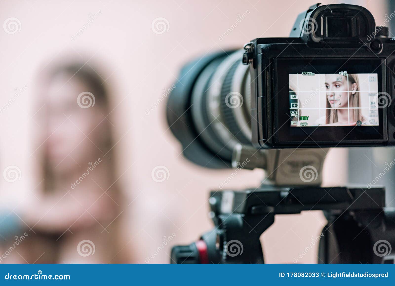 Focus of Attractive Model on Camera Display in Photo Studio Stock Image ...