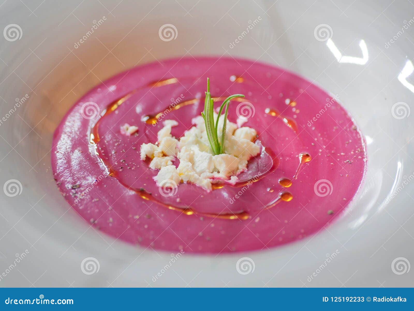 Selective Focus on Beetroot Soup Puree in White Plate. Healthy Food ...