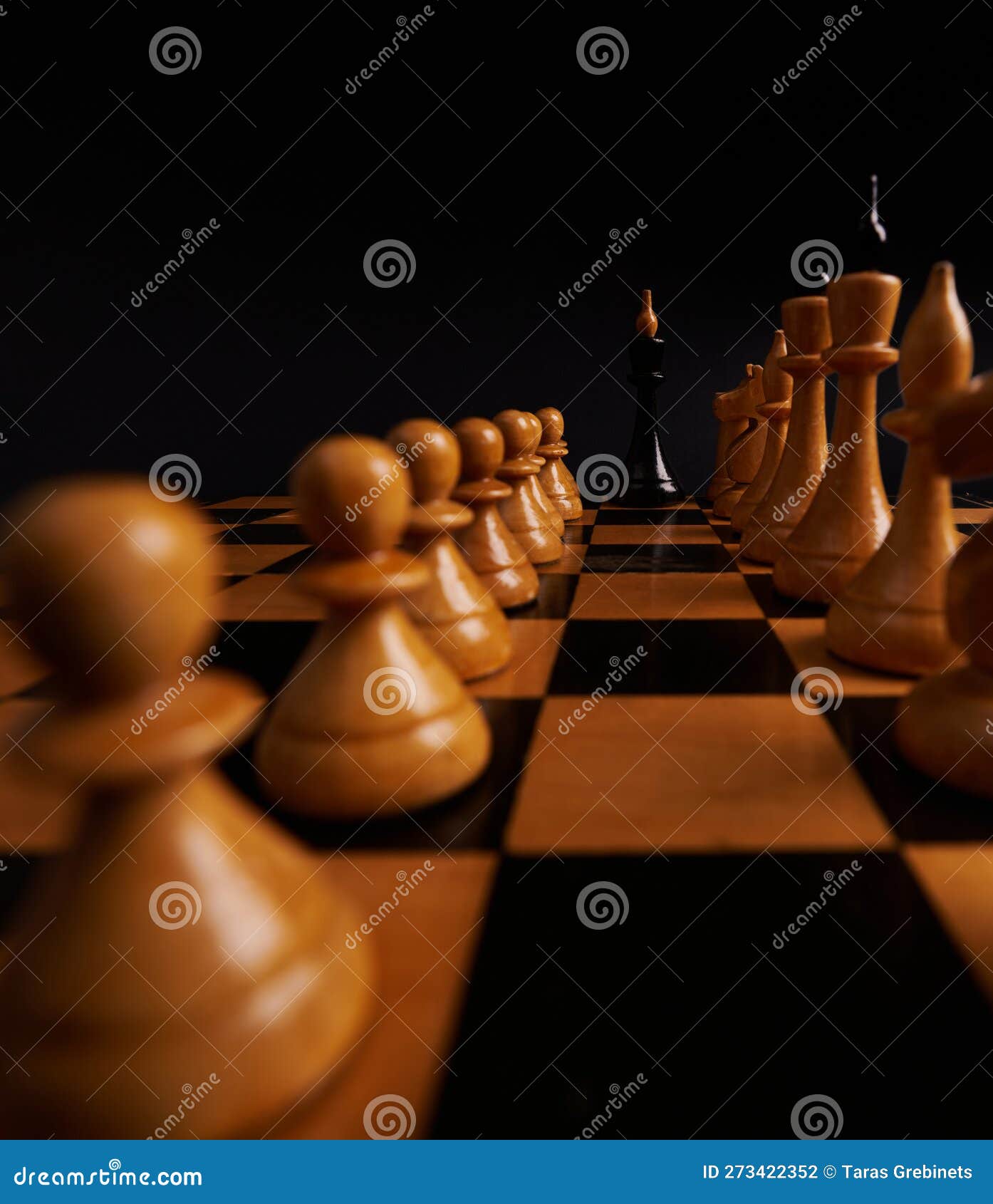 Selective Focus on Black King Chess Piece in the Middle of Chessboard ...