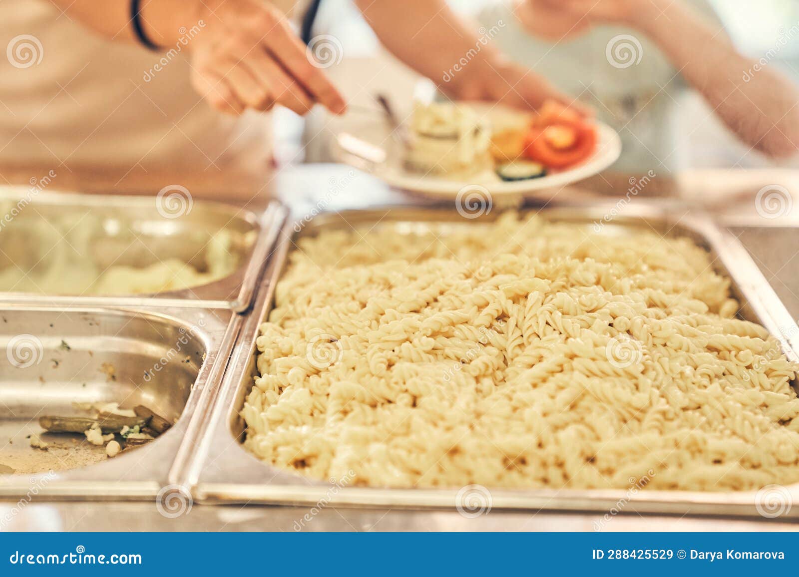 Selective Focus on Boiled Pasta, Lying in a Metal Tray on the ...