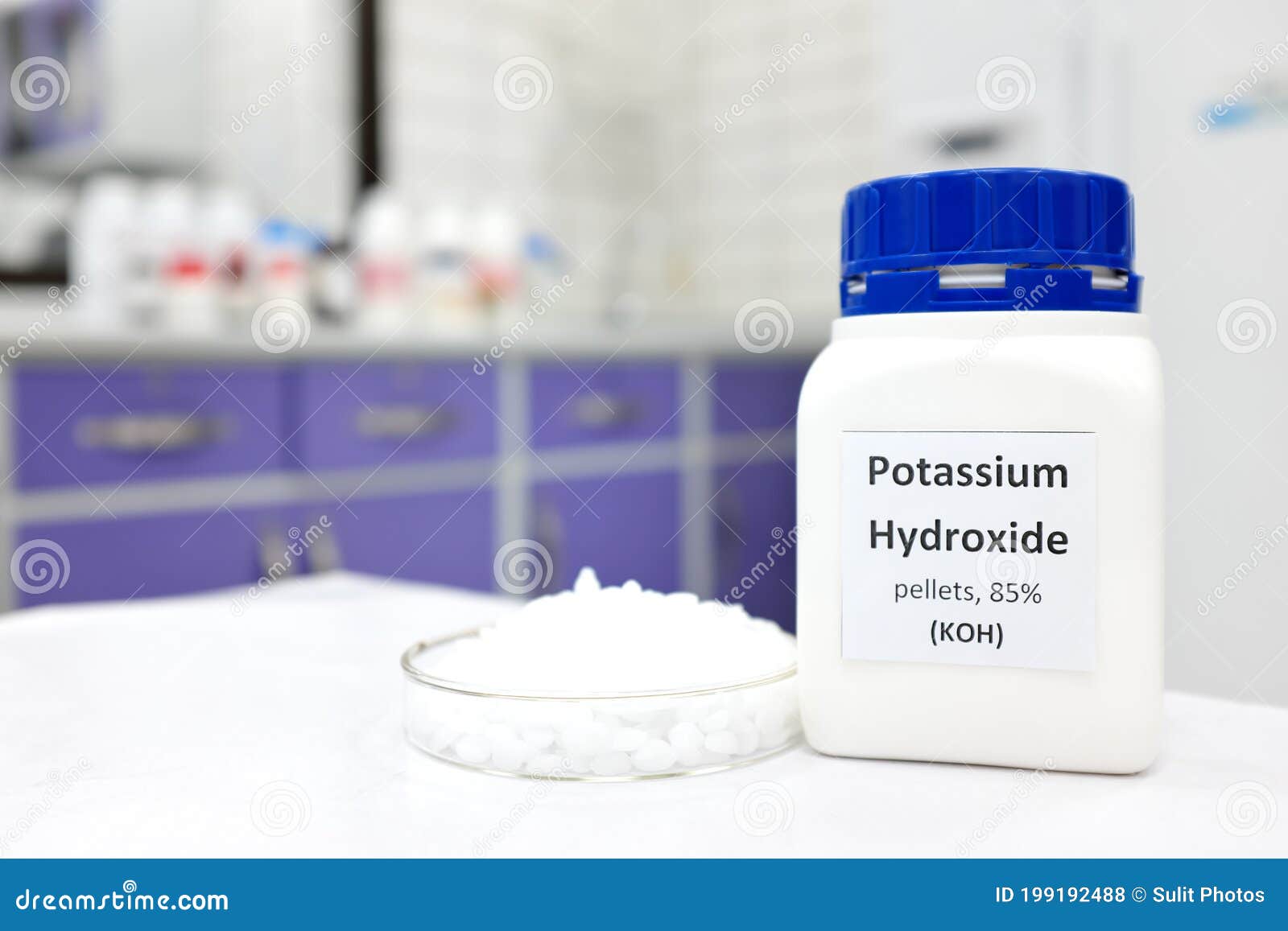 Selective Focus of a Bottle of Pure Potassium Hydroxide or KOH Chemical ...