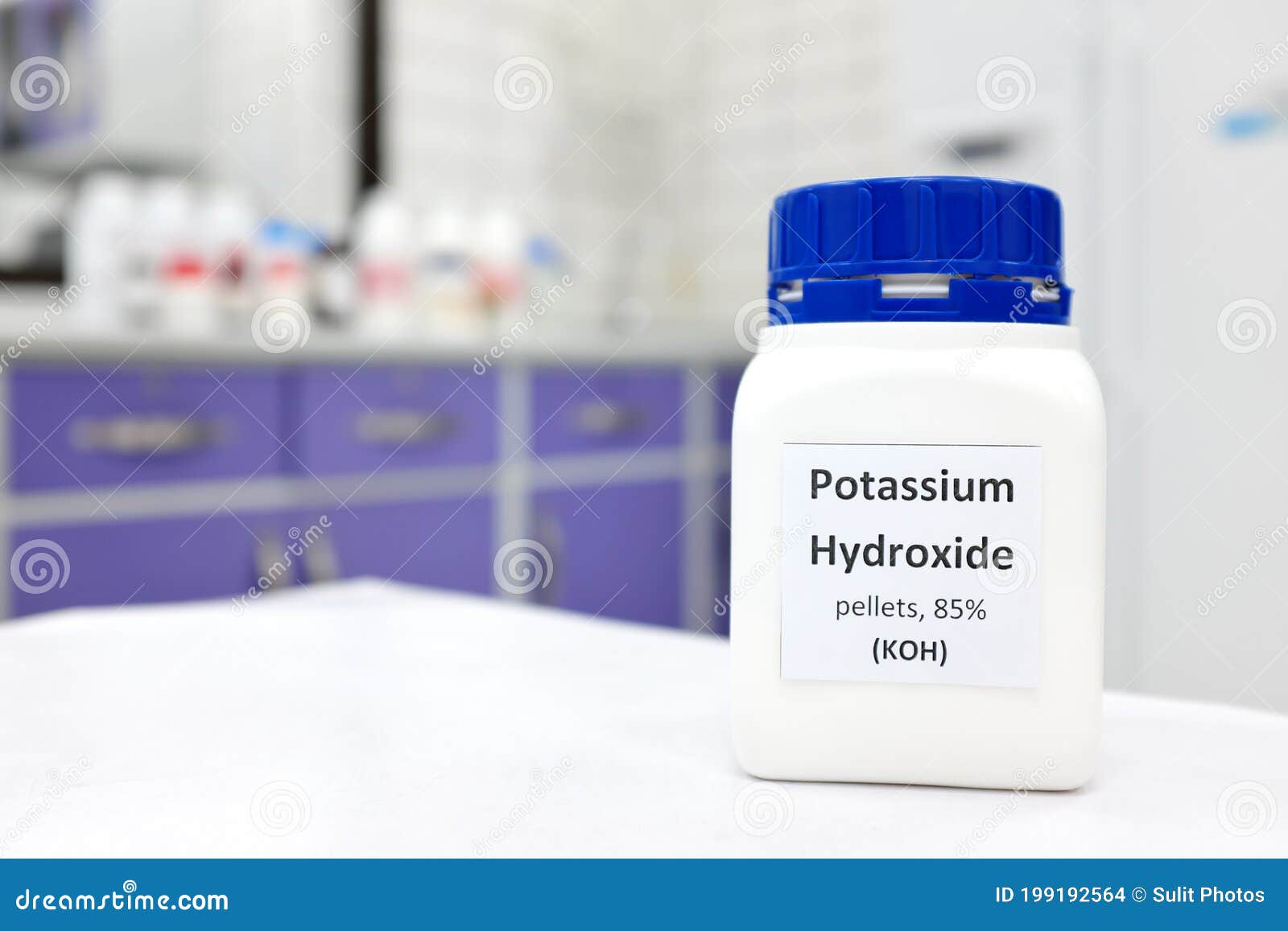 Selective Focus of a Bottle of Pure Potassium Hydroxide or KOH Chemical ...
