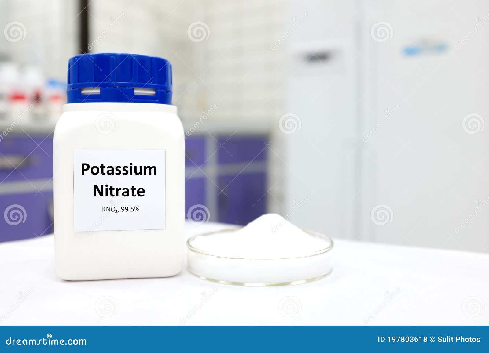 Selective Focus of a Bottle of Pure Potassium Nitrate Chemical Compound ...