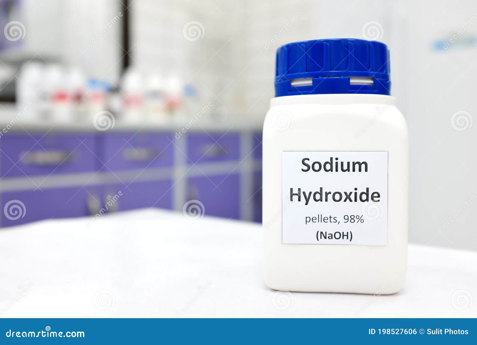 Selective Focus of a Bottle of Pure Sodium Hydroxide or NaOH Chemical ...