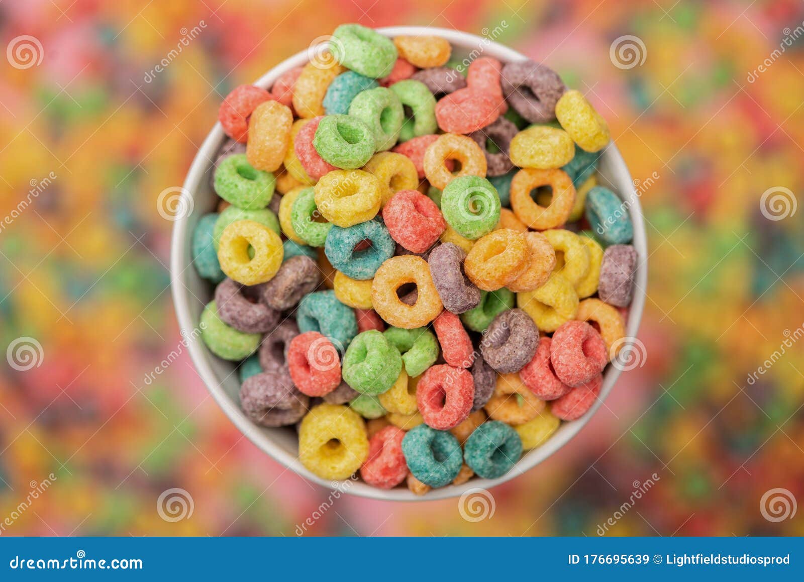 Focus of Bright Colorful Breakfast Cereal in Bowl Stock Image - Image ...