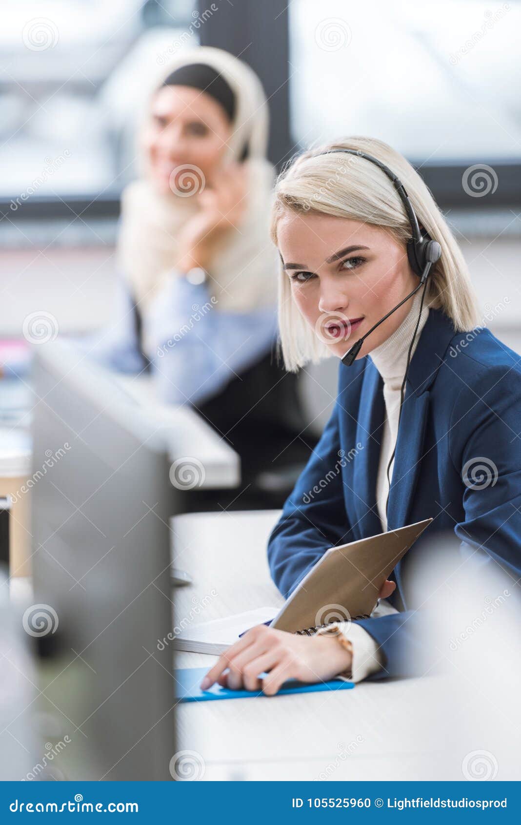 Call Center Operator Working in Office Stock Photo - Image of women ...
