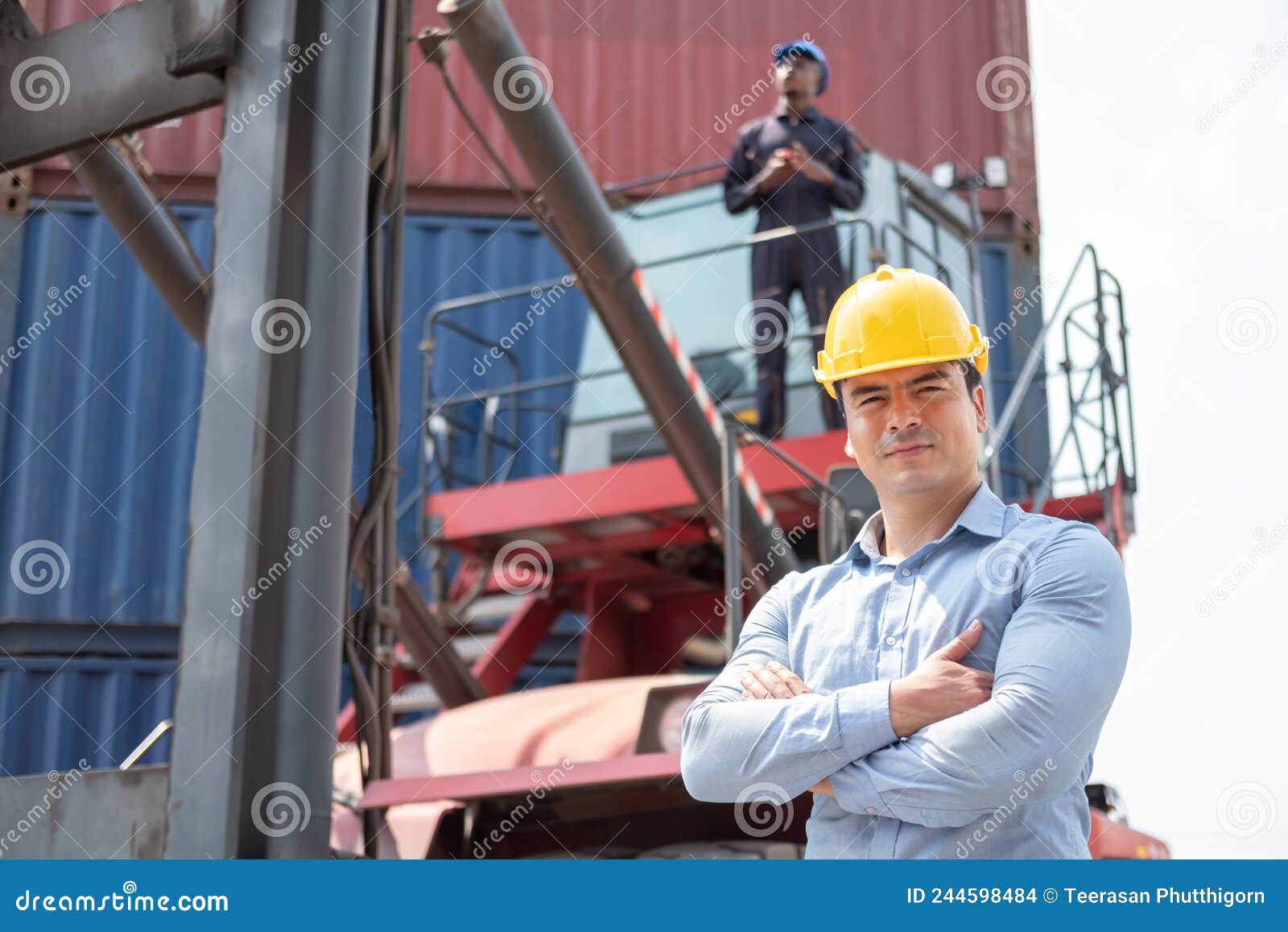 Selective Focus at Caucasian Freight Supervisor Logistic Worker Wearing ...