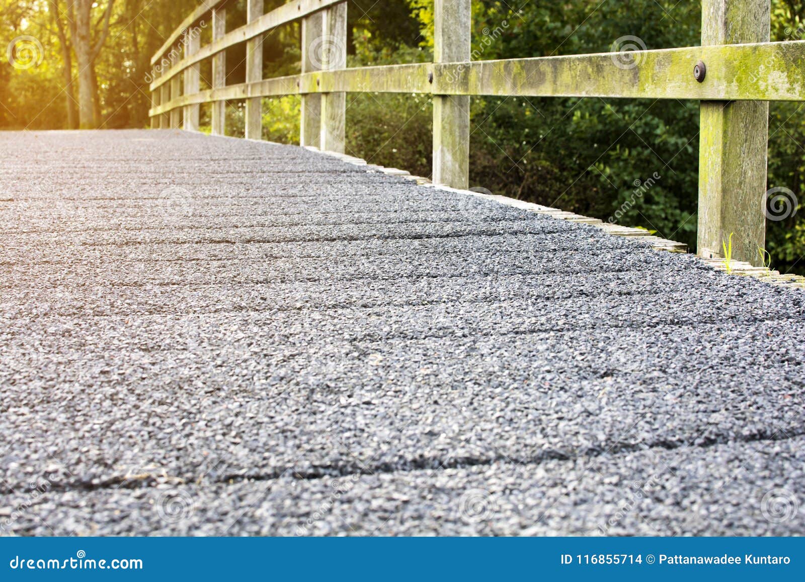 Selective Focus of Cement Bridge with Wooden Rack Walkway Along To the ...