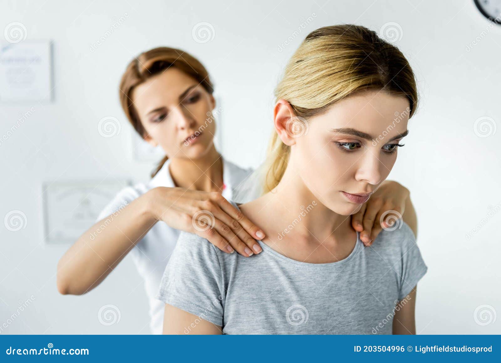 Chiropractor Is Touching A Female Head By Palm, Pressing Accupuncture ...